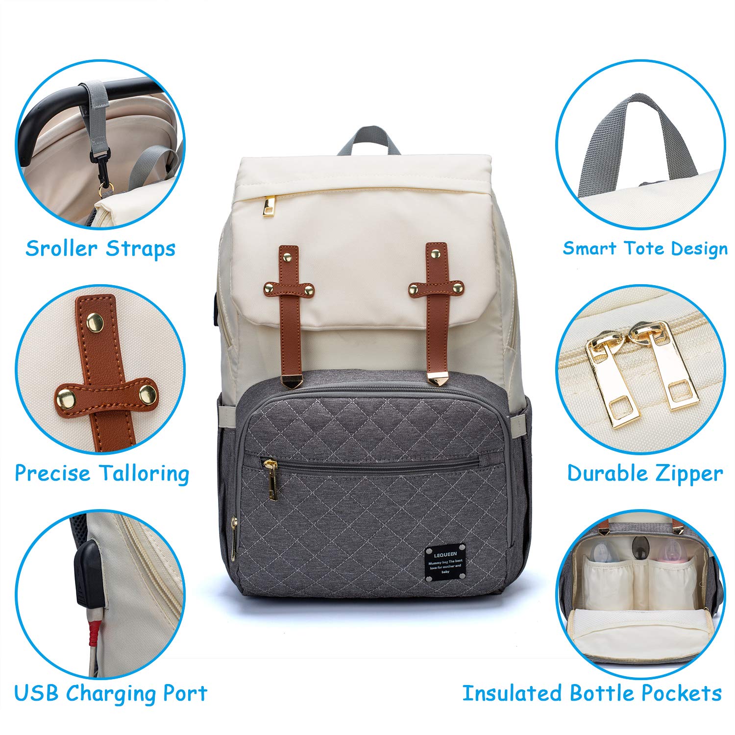 LAMOGRAFY Diaper Bag Backpack, Large Capacity with Portable Changing Pad, Multifunctional Travel Bag with Stroller Straps