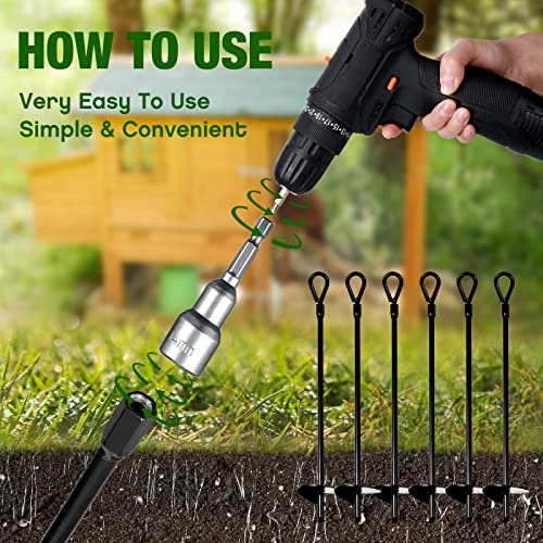 Tondiamo 18 Inch Long Ground Anchor Kit, 3 Inch Wide Helix, Heavy Duty Earth Augers Solid Steel Shaft with Drill Bit for Tents, Swing Sets, Securing Animals, Canopies, Trampoline, Sheds (Black, 6 Pcs)