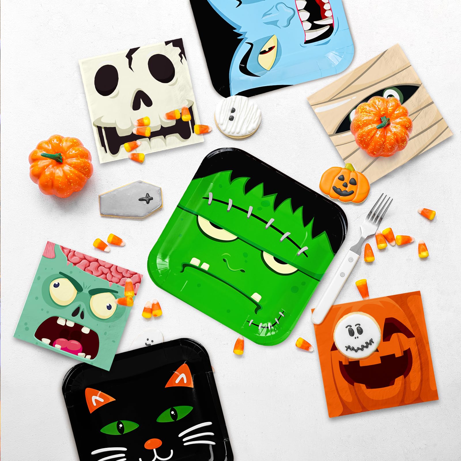 Lamparty Halloween Party Supplies Disposable Big Paper Plates and Paper Napkins for Halloween Party Decorations Serve 48 