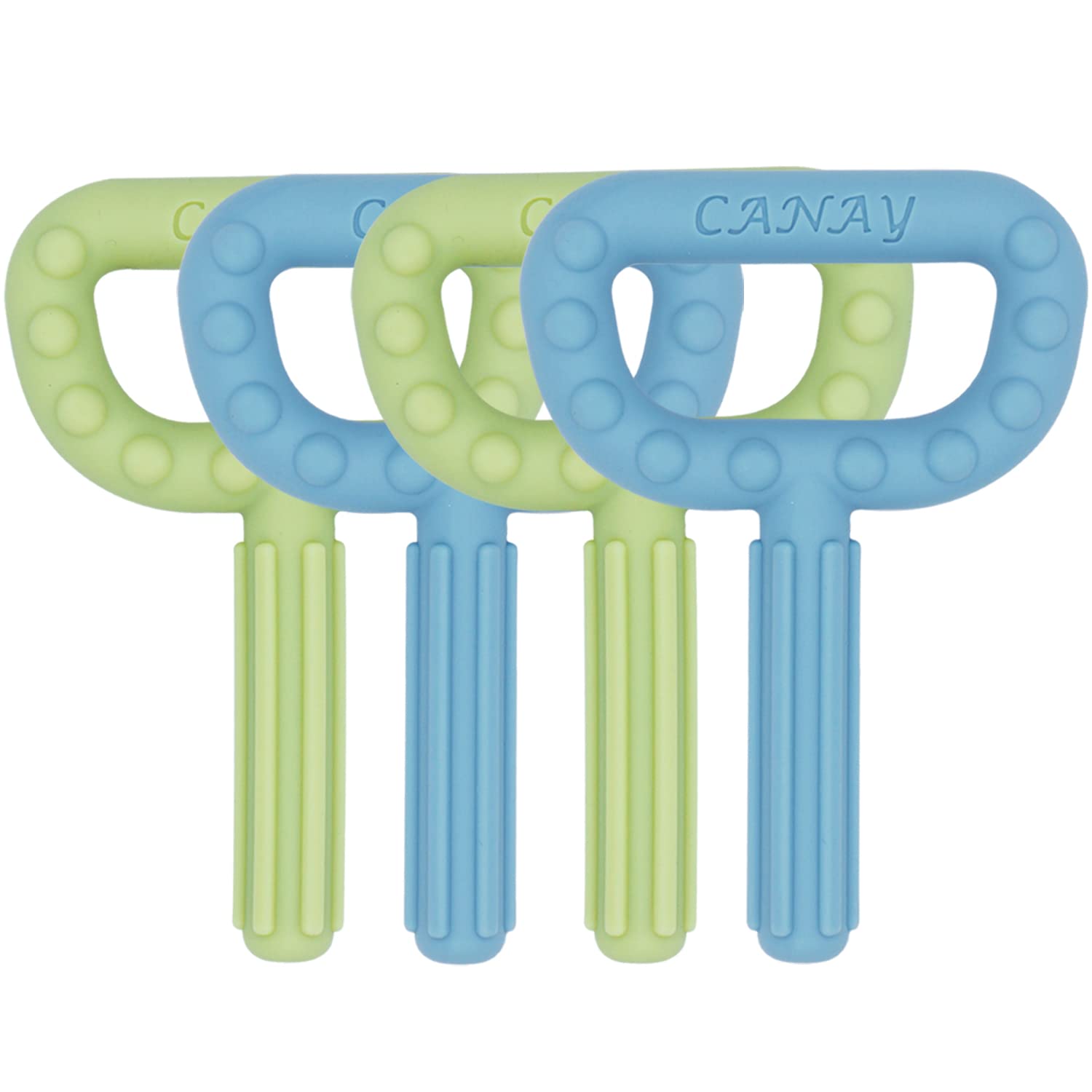 Hand-Held Sensory Chew Toys for Autistic Children, Chew Sticks for Humans, Alt. to Chew Necklaces for Sensory Kids, Teething, Oral Motor Stimulation, ADHD, SPD - Silicone Teether Toys (4 Pack)