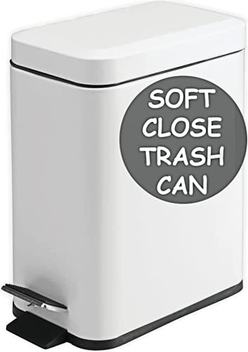 Soft Close, Slim Trash Can 2.6 Gallon with Anti - Bag Slip Liner and Lid, Use as Mini Garbage Basket, Slim Dust Bin, or Decor in Bathroom, Restroom, Kitchen, or Bedroom (10L / 2.6 Gallon, Shiny White)