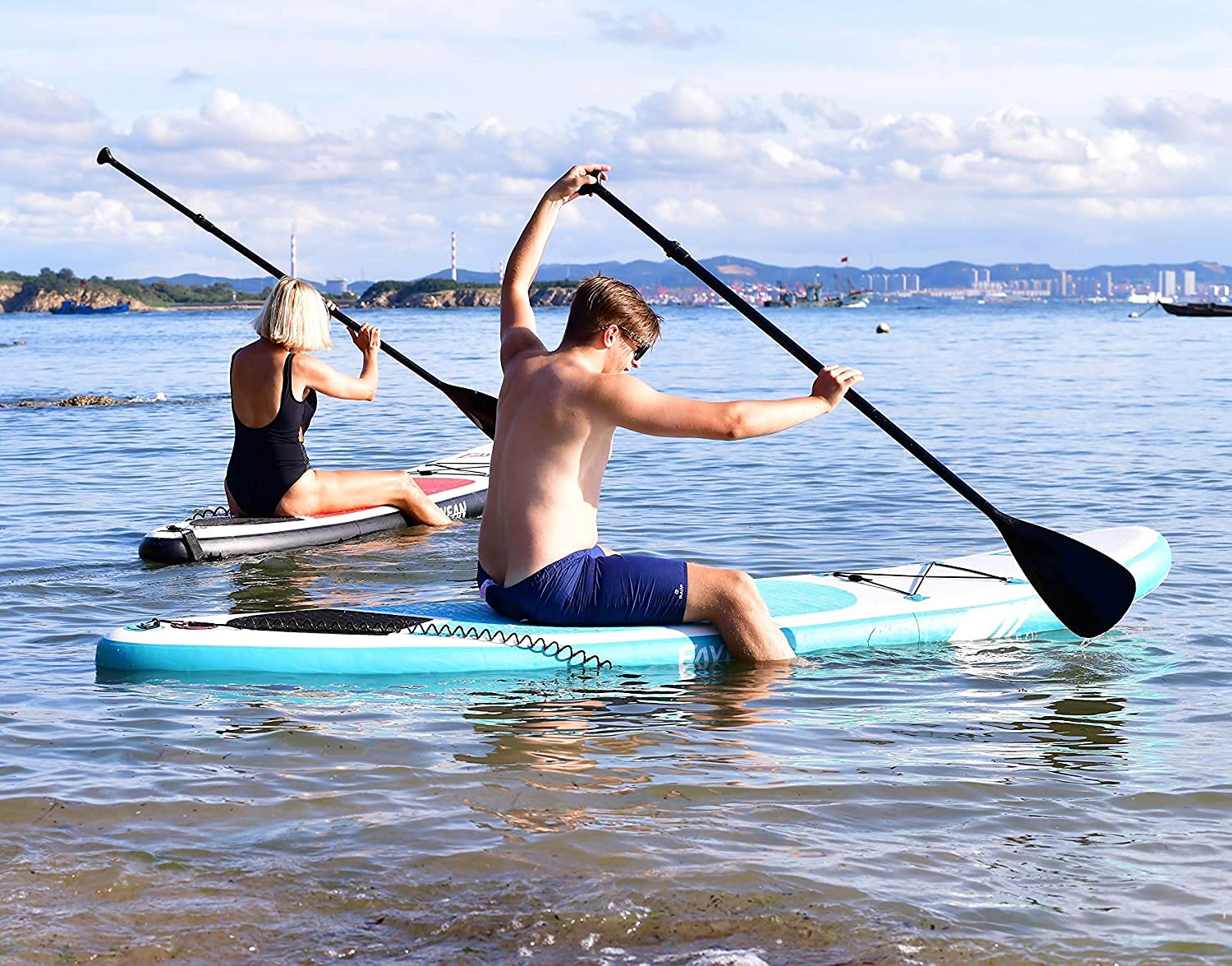 FAYEAN Inflatable Stand Up Paddle Board 10' x 28''x 6'' SUP ISUP Round Board Include Hand Pump, Paddle, Backpack, Coil Leash,Carry Bag, Repair Kit and Waterproof Case (Blue Whale)