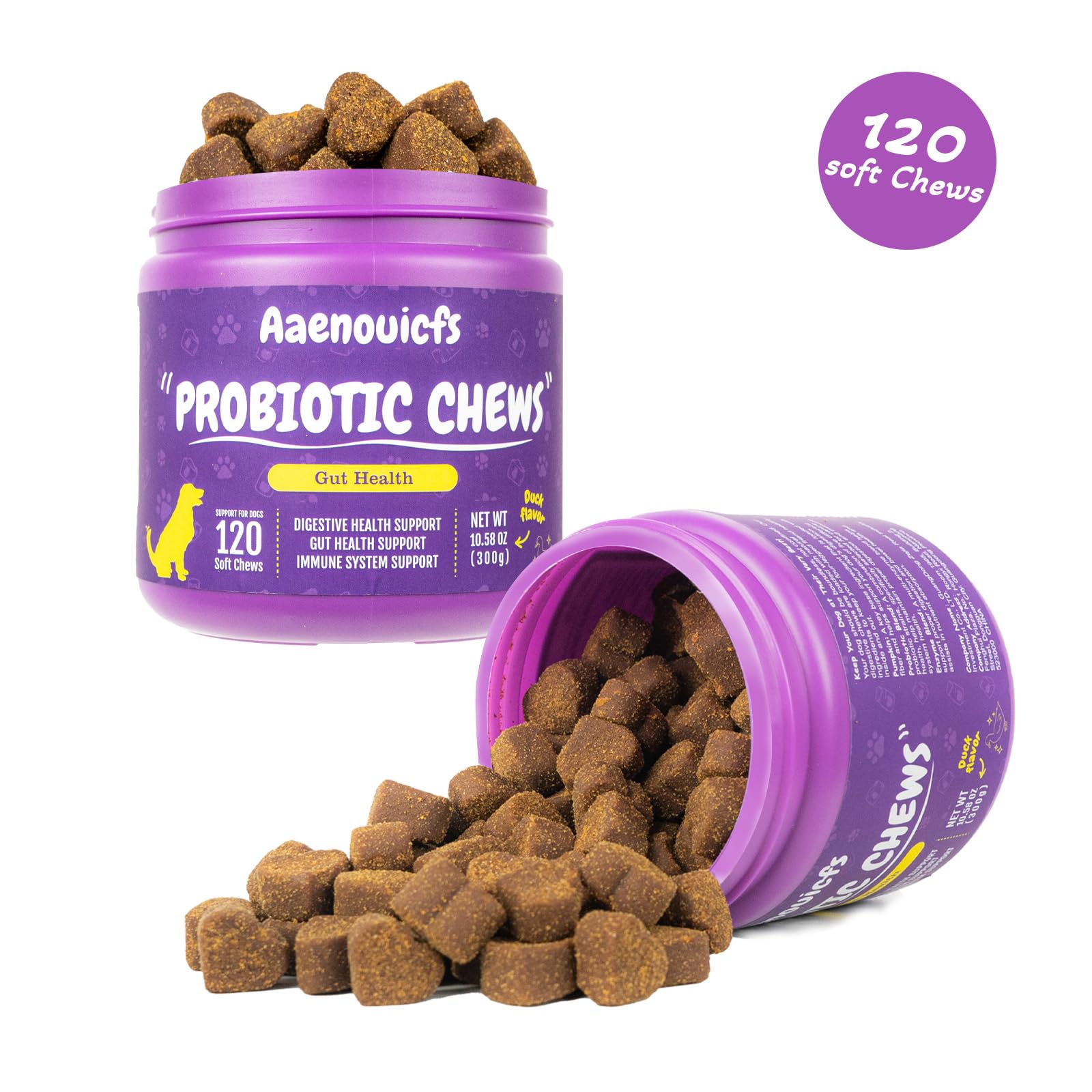 Probiotics for Dogs,Dog Probiotics and Digestive Enzymes,Health and Immune Support. Relieves Constipation, Bad Breath, Flatulence and Upset Stomach. Veterinarian Developed,120 Chews, Duck Flavor.