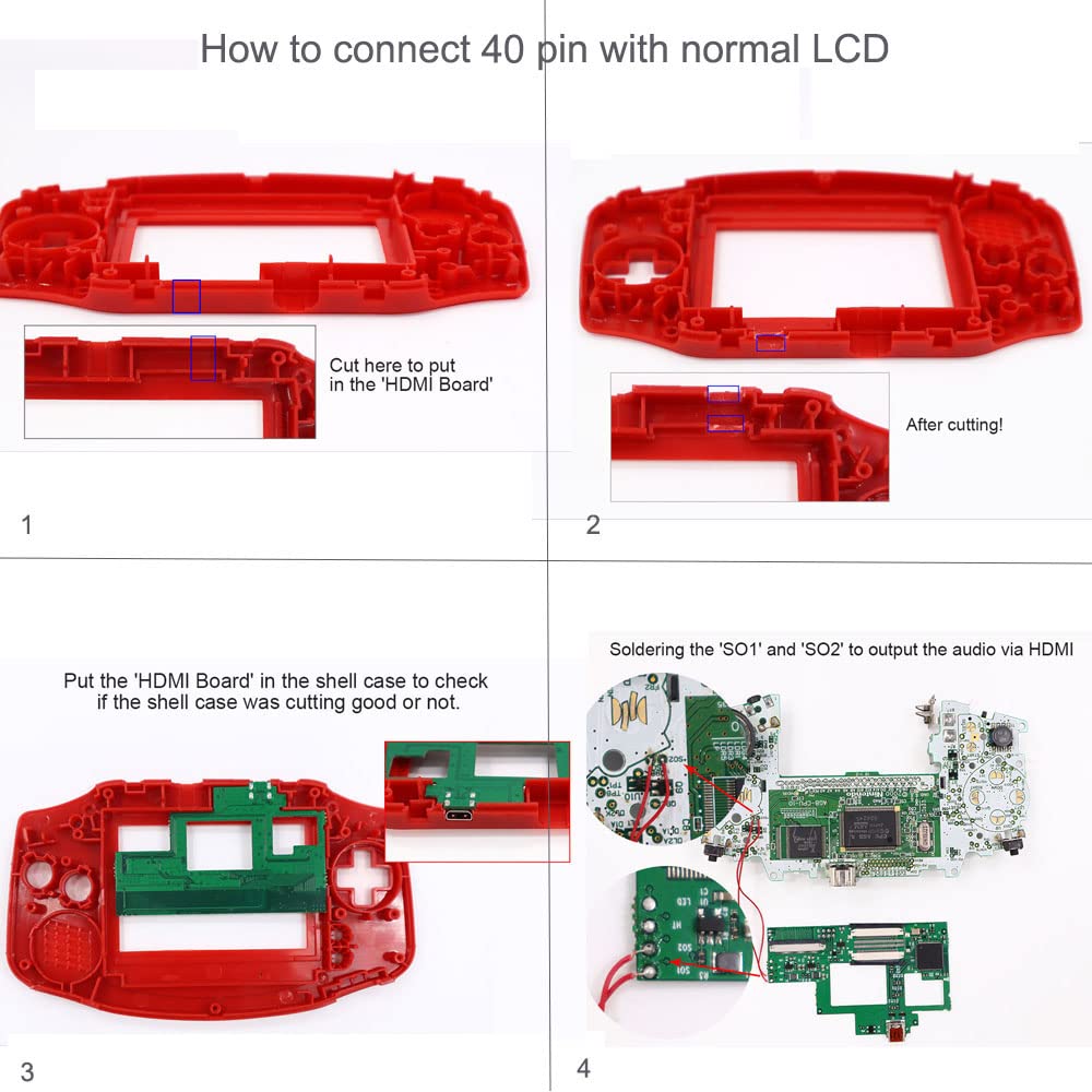 HISPEEDIDO HDMI Mod Kits Adapter PCB Kits TV Converter USB to HDMI Accessories Compatible with GameBoyAdavanceGBA 40Pin