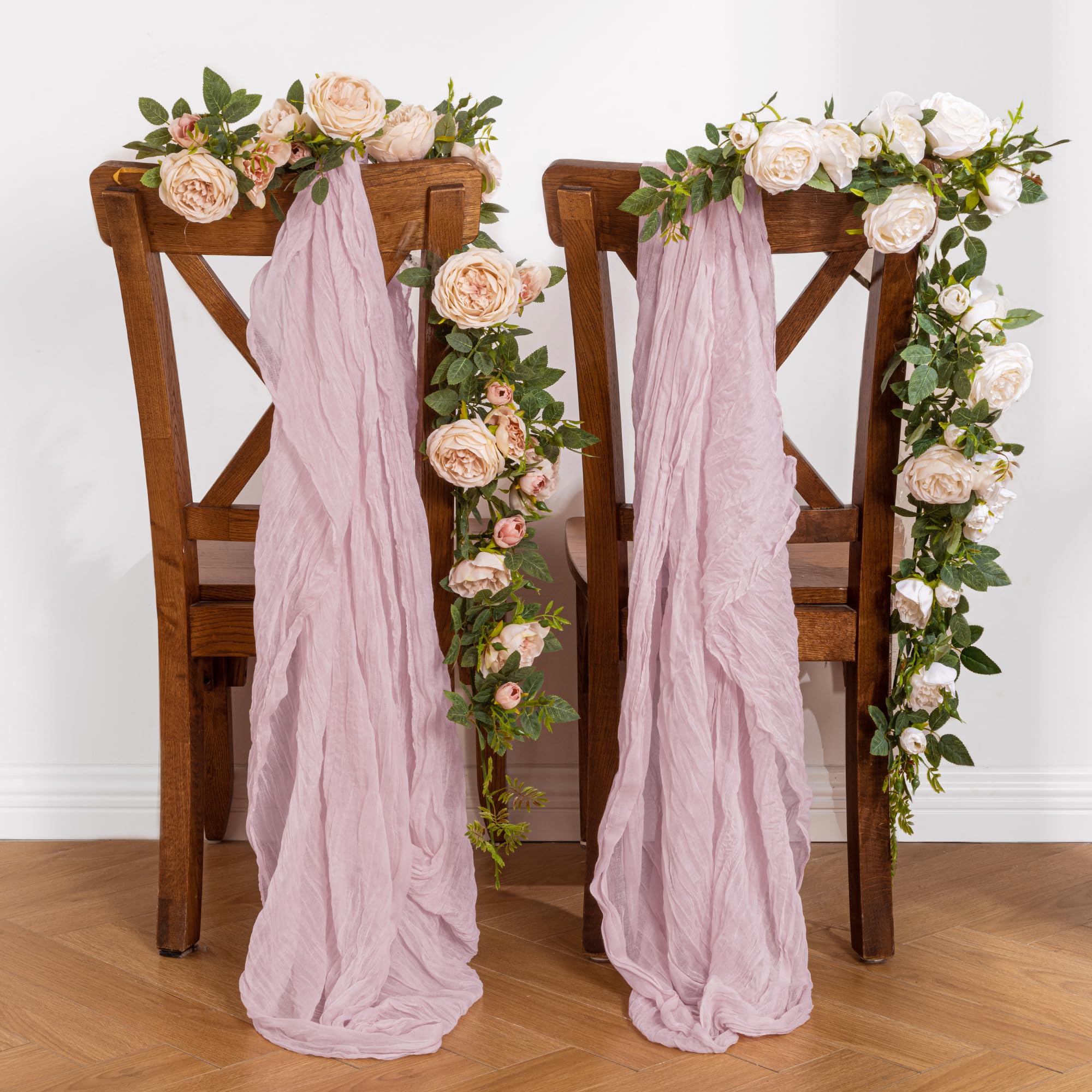 Leetaltree 2 Pack Pink Cheesecloth Table Runner, 35x120 Inch Boho Rustic Cheese Cloth Table Runner, Decorative Table Runners for Bridal Baby Shower Decorations or Wedding Table Decorations