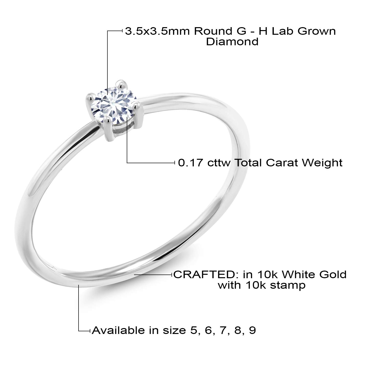 Gem Stone King 10K White Gold 3.5MM Round Gemstone Birthstone Solitaire Engagement Ring | Wedding Anniversary Promise Ring For Women | Available In Size 5, 6, 7, 8, 9