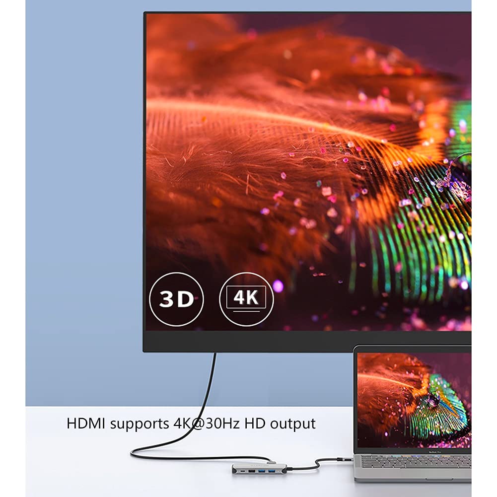 Hub Dock Adapter USB C Dock 8-in-1 Type C Hub Adapter Docking Station with Ethernet, 4K HDMI, 2 USB 3.0, USB 2.0, SD/TF Card Reader, PD 60W Computer Accessories
