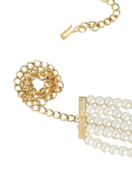 I Jewels Gold Plated Indian Wedding Bollywood Kundan & Pearl Studded Adjustable Kamarband/Belly Chain For Women/(B036G)