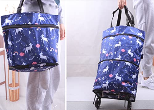 Upgrade Shopping Bag with Wheels Portable Trolley Bags Grocery Cart Hand Pulling Utility with Hand Straps Folding Shopping Cart- Larger Size & Waterproof & Strong(B0B8Y31PS5)