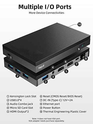 MeLE Quieter3Q Fanless Mini PC Celeron N5105 8GB 256GB, Windows 11 pro Tiny Desktop HDMI Gigabit Ethernet,Business Media Micro PC with Unlock Bios Auto Power on, SSD PXE VESA Mount