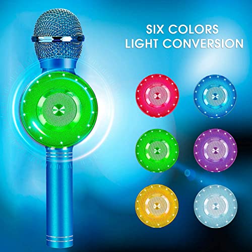 FISHOAKY Karaoke Microphone[Updated], Kids Wireless Bluetooth Karaoke Microphone Portable Mic Player Speaker with LED for Christmas Birthday Home Party KTV Outdoor