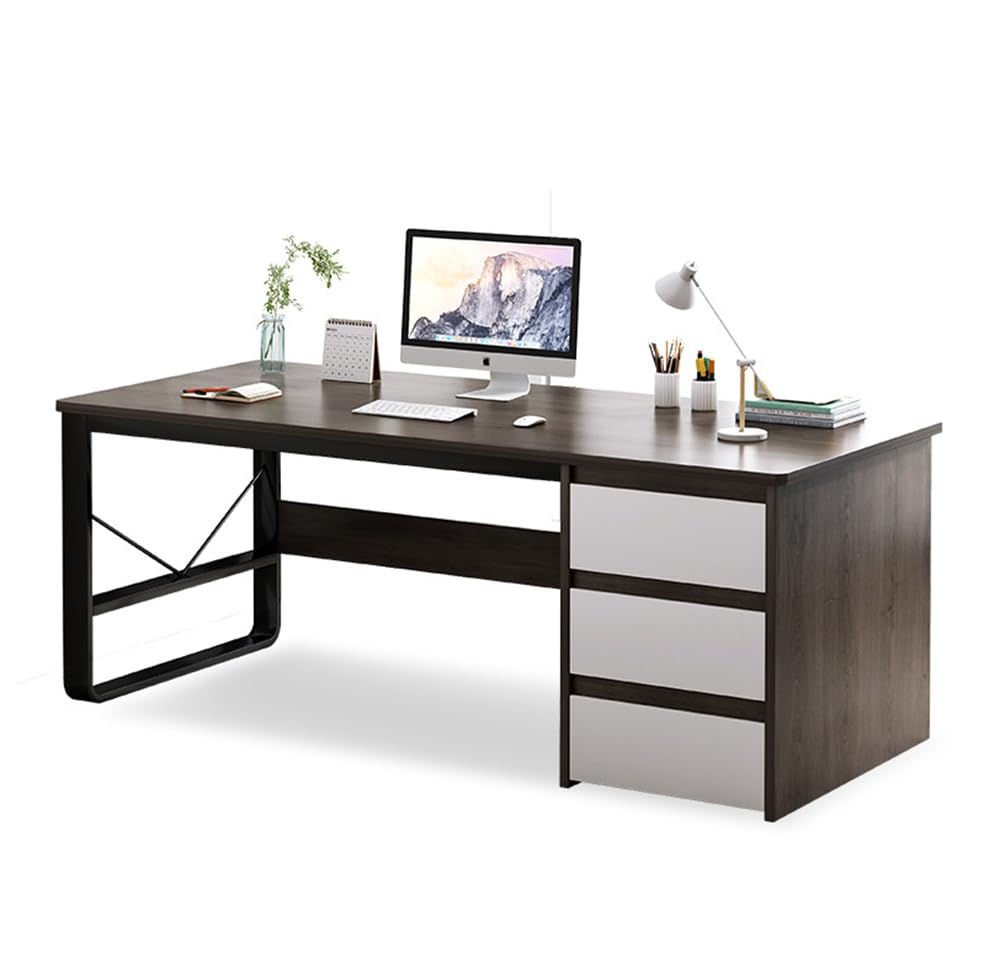 LITFAD Modern Wood Writing Desk with 3 Drawers and Standard Height Rectangular Office Desk Computer Desk - Perfect for Office or Home Use - Without Chairs Walnut 55" L x 19" W x 30" H