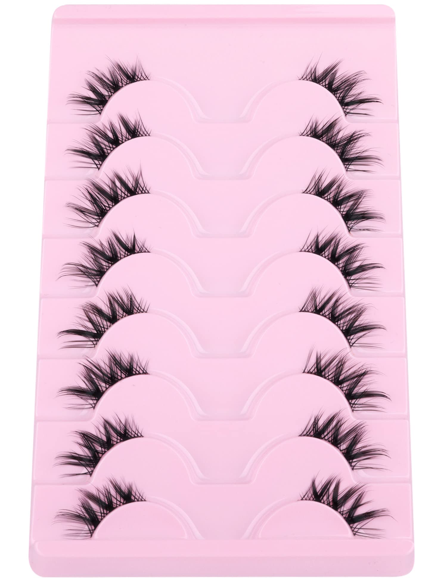 Half Lashes Natural Look Cat Eye Lashes Wispy Clear Band Accent False Eyelashes Winged Corner Mink Lashes 15mm Volume Fake Eyelashes 8 Pairs Pack by Pawotence
