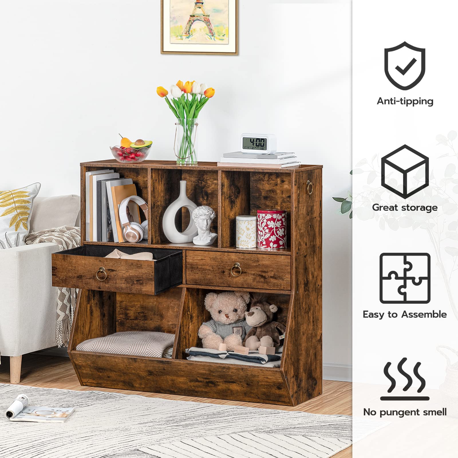 HOOBRO Storage Chest and Kids Bookshelf, Wooden Storage Box Toy Organizers and Storage BF75CW01G1-FG33CW01