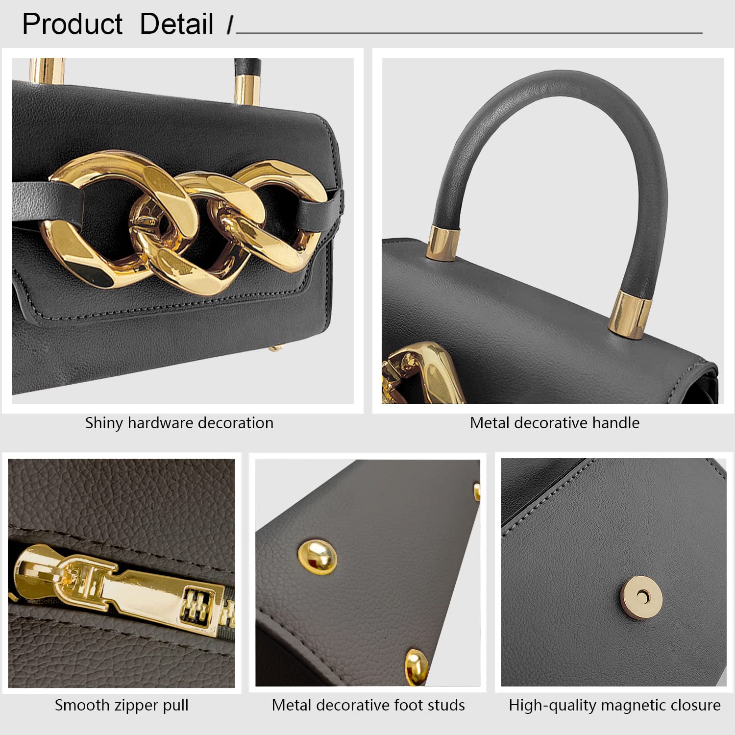 Joomengi Dasara Leather Small Crossbody Bags for Women,Top Handle Handbag Shoulder Purse With Chain Adorned Satchels