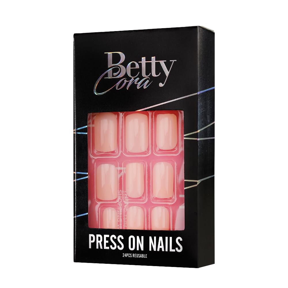 Extra Short Press on Nails,BettyCora Square Round 24 PCS Fake False Nail Tips Nail Kit with Nail Glue,Nail File,Prep Pad,Brown Tan