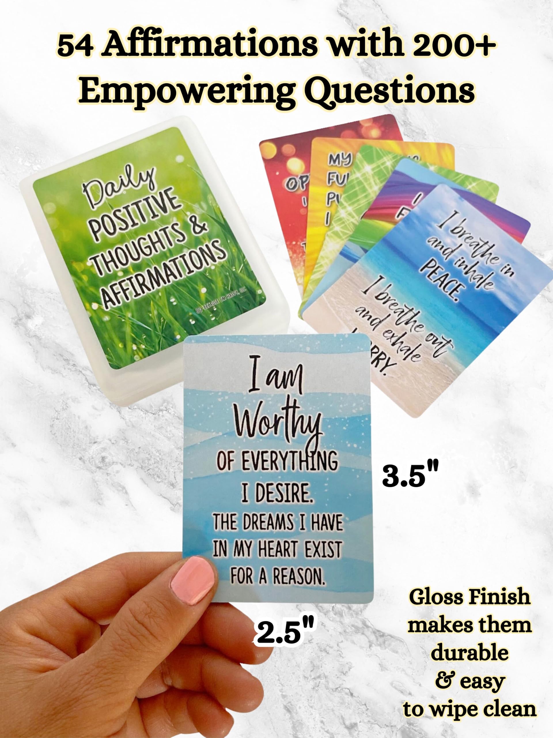 Positive Affirmation Cards - 54 Affirmations, 150+ Inspirational Questions - Beautifully designed with Storage Case, Daily Self Care Kit & Mindfulness Gift for Kids, Teens, Men & Women