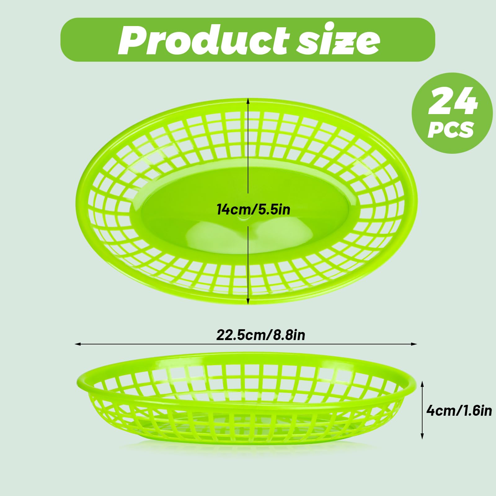 GothaBach 24 Pack Fast Food Baskets, Plastic Fast Food Restaurant Baskets, Bread Fry Baskets Serving Tray for Hot Dogs, Chicken, Burgers, Sandwiches, Fries(Green)