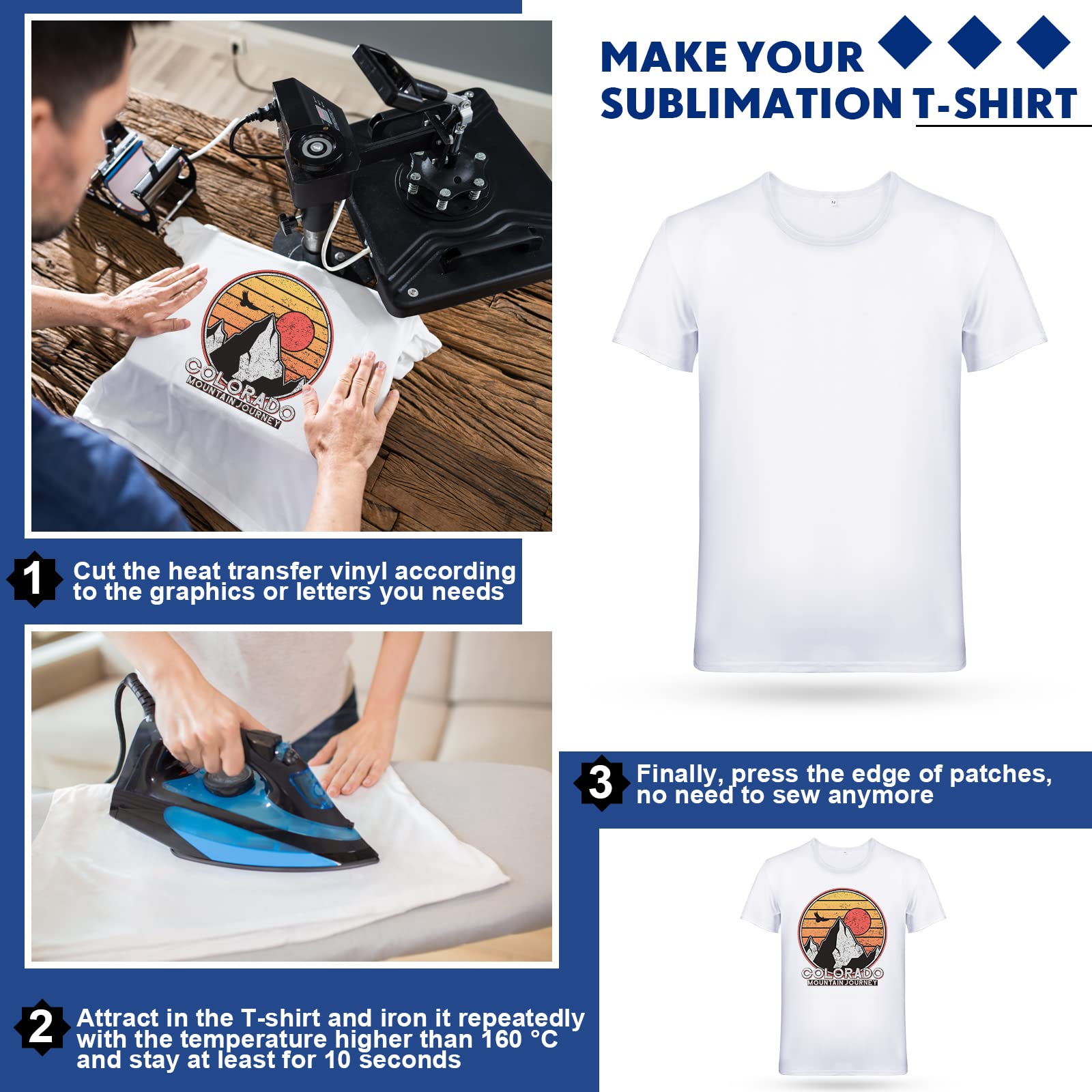 Handepo 6 Pcs Sublimation Men's Blank White T-Shirts, Polyester Crew Neck Short Sleeve for Printing (M Size)