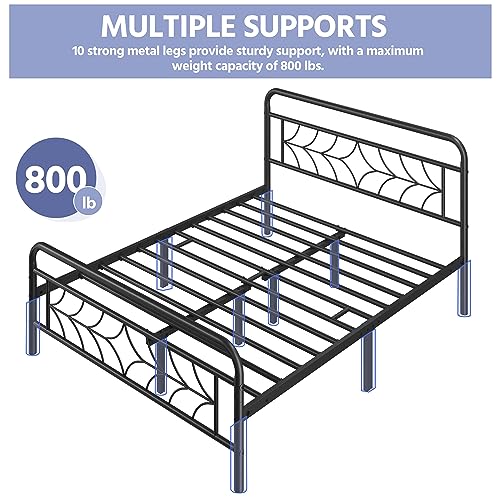 Topeakmart Queen Bed Frames Metal Platform Bed with Sparkling Star-Inspired Design Headboard and Footboard/13 Inch Underbed Storage/No Box Spring Needed/Sturdy Slat Support, Black Queen Bed