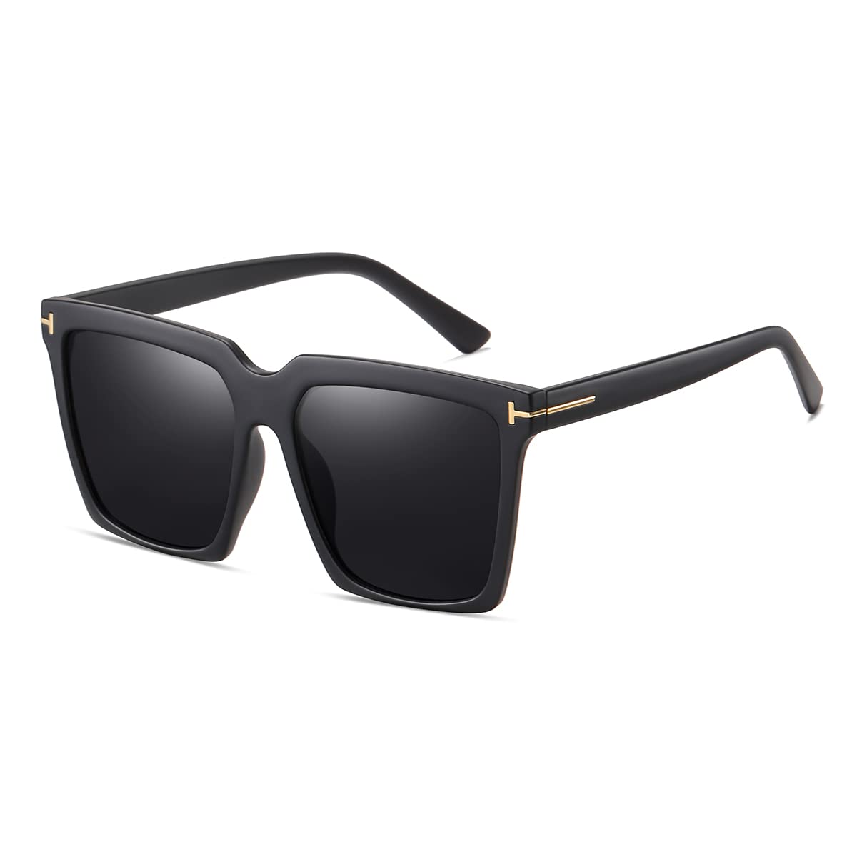 Gleyemor Trendy Large Square Sunglasses for Women Men Fashion Oversized Frame Shades UV400 Protection (Black/Grey)