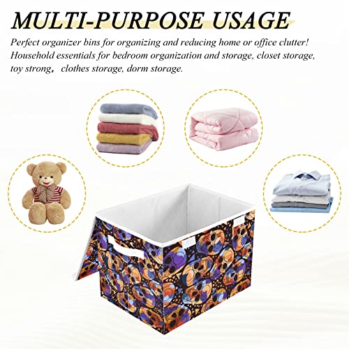 innewgogo Skull Purple Shadow Storage Bins with Lids for Organizing Closet Organizers with Handles Oxford Cloth Storage Cube Box for Books
