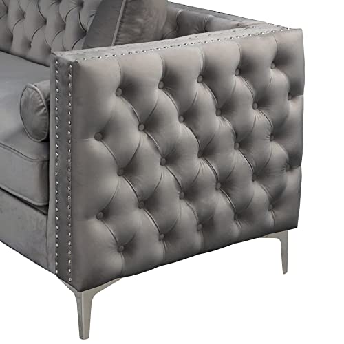 Morden Fort Tufted Velvet Couch Sectional Sofa Couches Mid Century Modern L-Shape Corner Sofa Set for Living Room, Bedroom, Office, Apartment