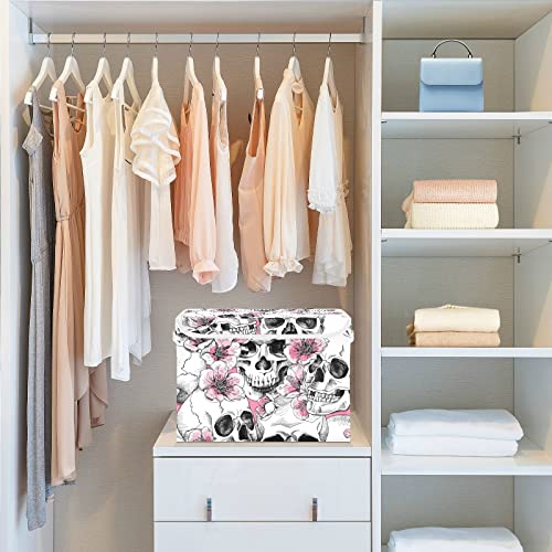 innewgogo Skull Flowers Storage Bins with Lids for Organizing Closet Organizers with Handles Oxford Cloth Storage Cube Box for Room
