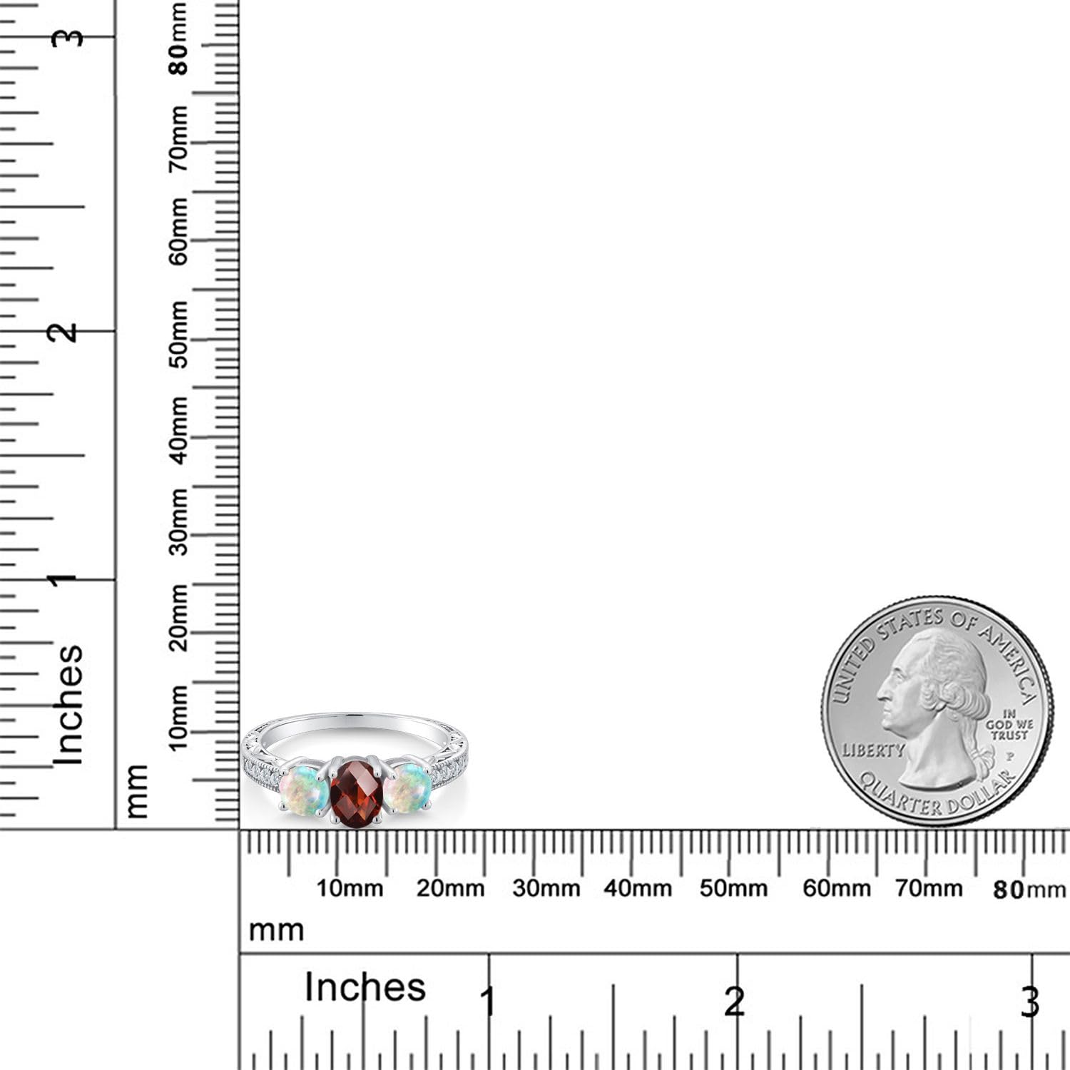 Gem Stone King 925 Sterling Silver Oval Checkerboard Red Garnet and White Simulated Opal Ring For Women (2.12 Cttw, Gemstone Birthstone, Available In Size 5, 6, 7, 8, 9)