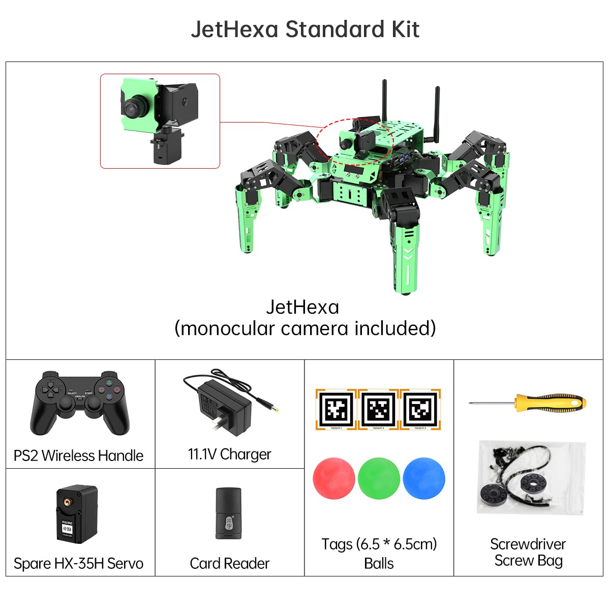 HIWONDER JetHexa Hexapod Robot Kit for Jetson Nano monocular Camera, G4 Lidar and Lidar Mapping Navigation ROS AI Robot Kit (Standard Kit)