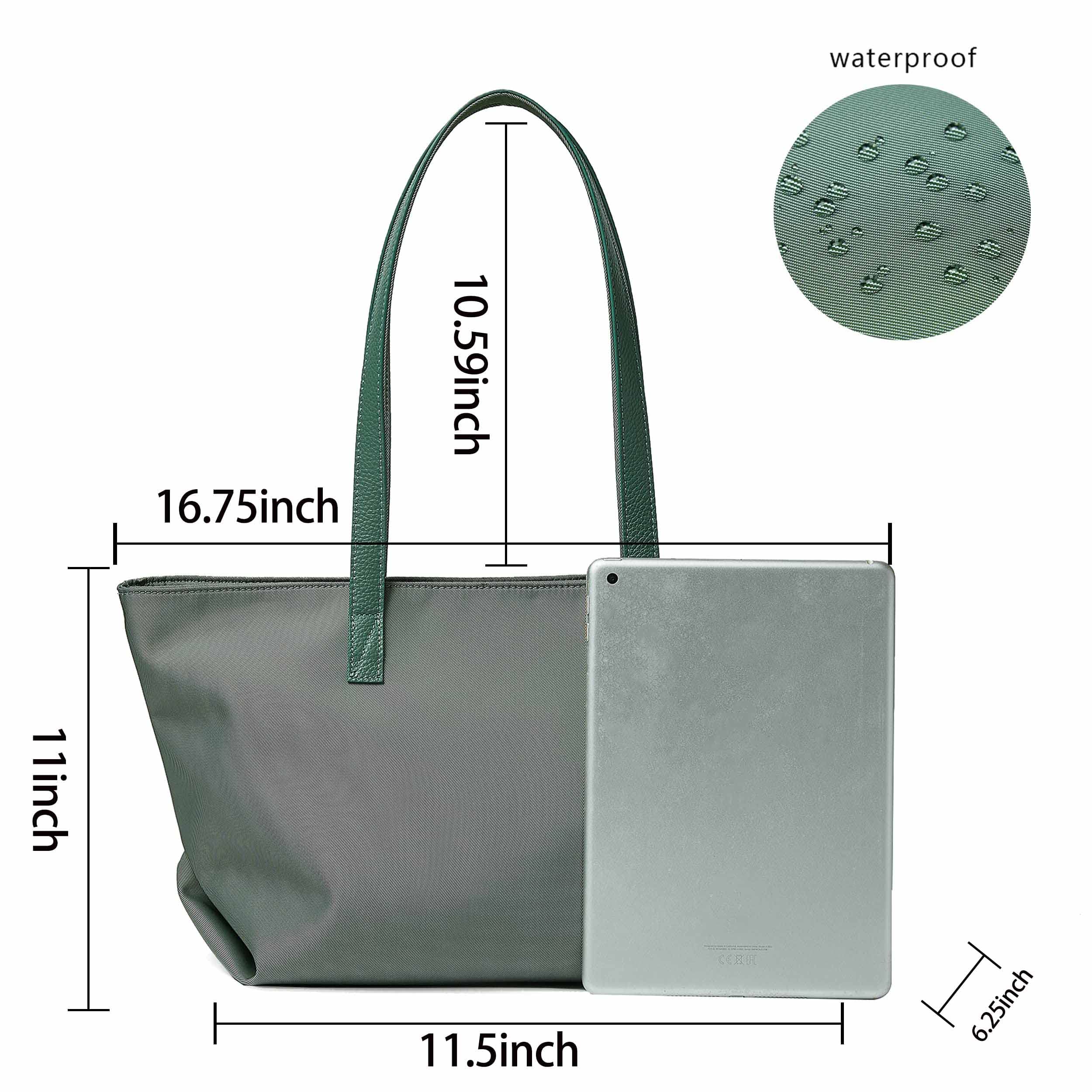 Lightweight Tote Bag For Women Medium Casual Foldable Nylon Shoulder Purse With Multi Pockets (Version 2-Light Green)