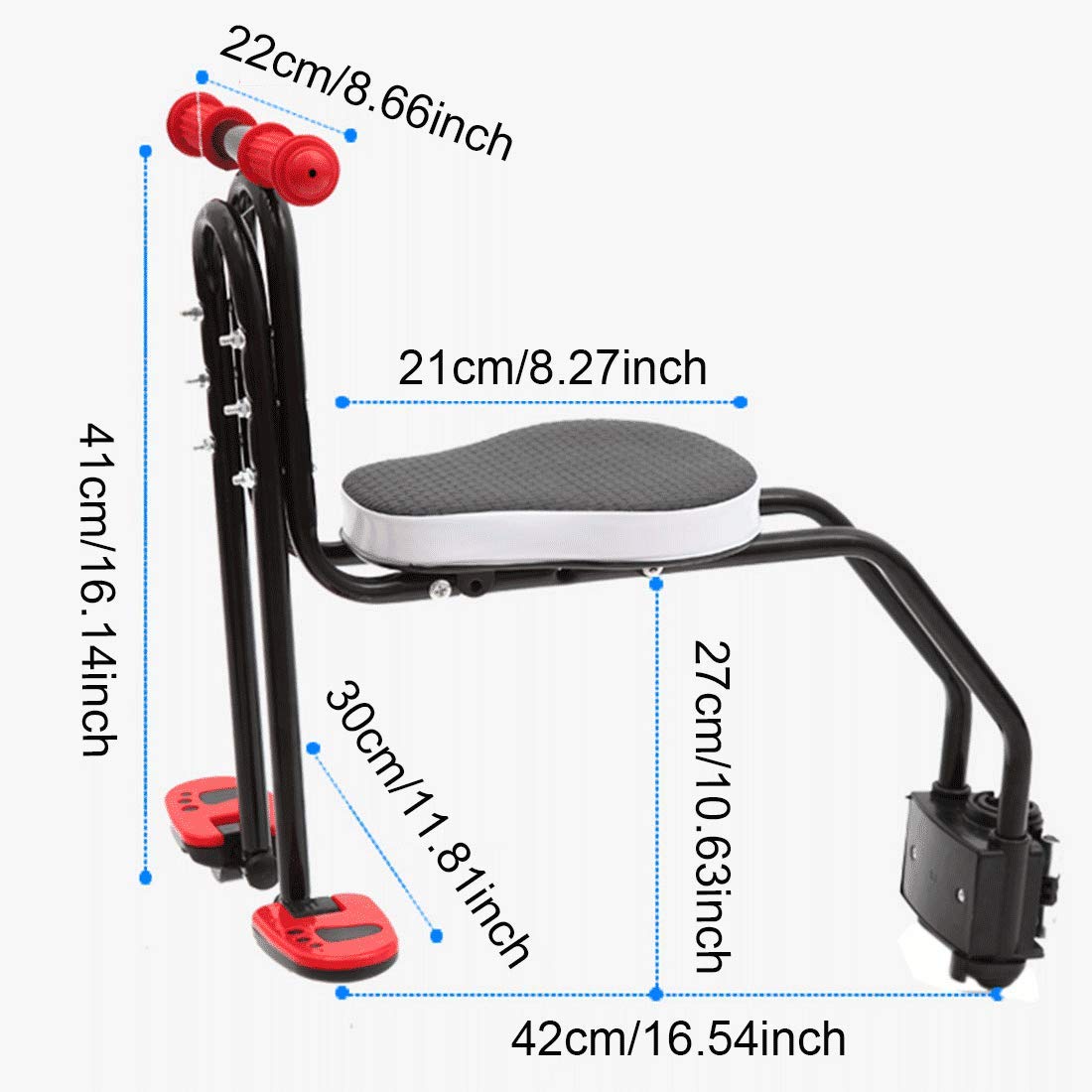 FenglinTech Baby Bike Seat, Child Safety Carrier Front Seat with Armrest and Foot Pedals