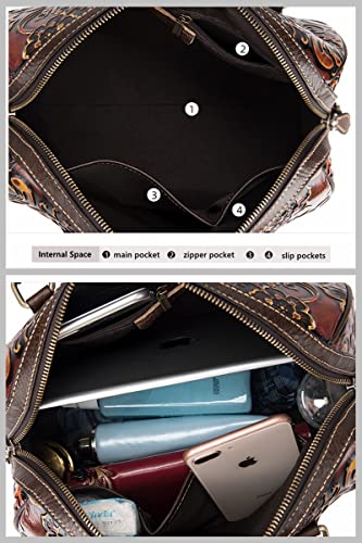 Genuine Leather Embossed Purses for Women, Retro Crossbody Handbag Satchels with Vintage Floral Design (wine red)