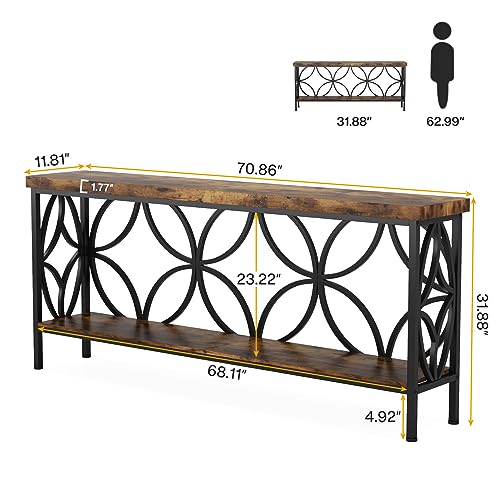 LITTLE TREE Sofa Table, 70.9 Inch Industrial Behind Couch Table with Storage Shelves, Narrow Long Console Table for Entryway, Living Room, Foyer, Hallway, Office