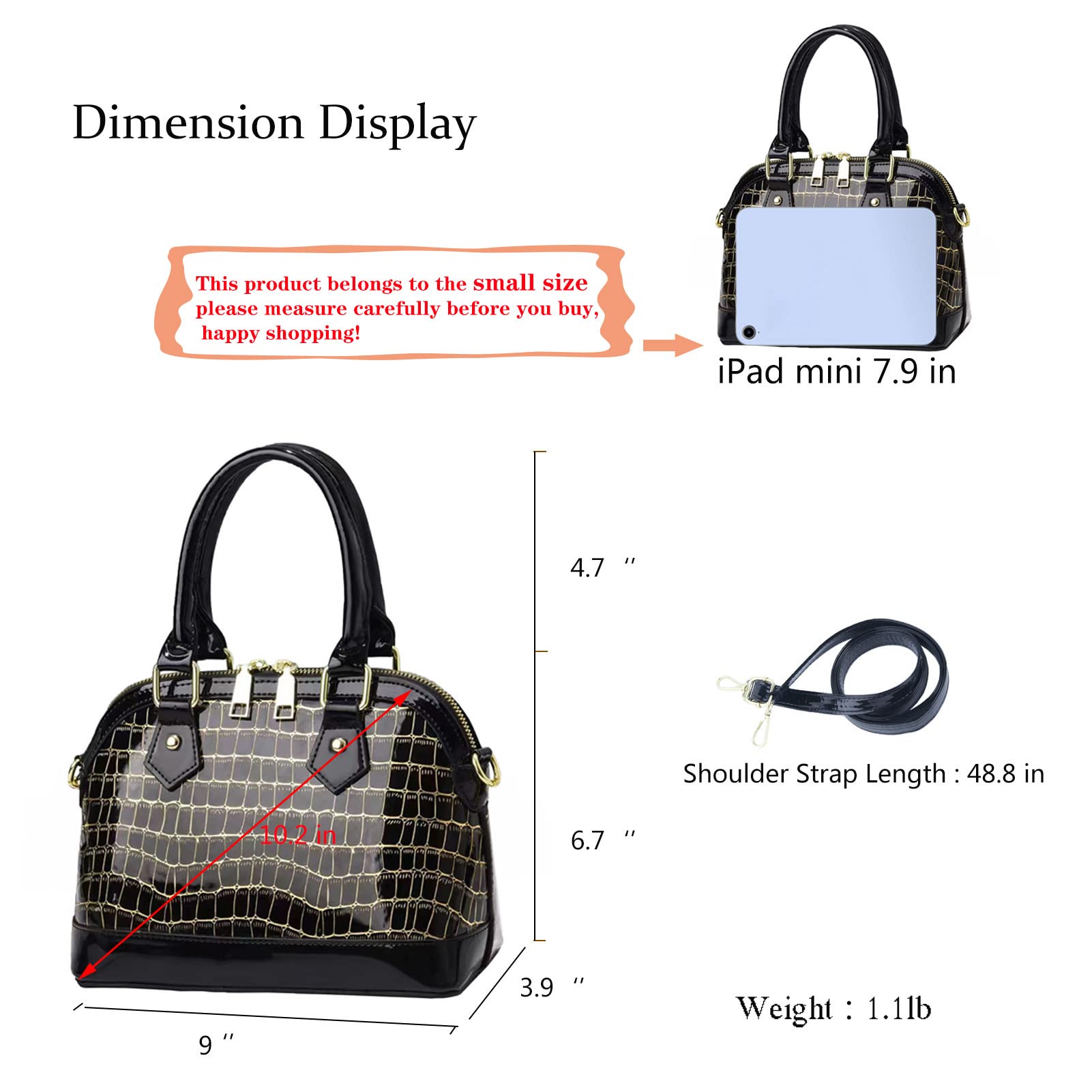 ELDA Small Dome Satchel Purse Patent Leather Handbag for Women Crocodile Print Top Handle Bag Shoulder Bag