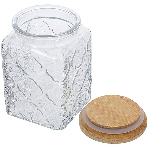 UPKOCH Terrarium Glass Storage Jar Vintage Embossed Canister Food Cereal Storage Container with Bamboo Lid for Coffee Tea Sugar Candy Cookie Kitchen Pantry Food Containers