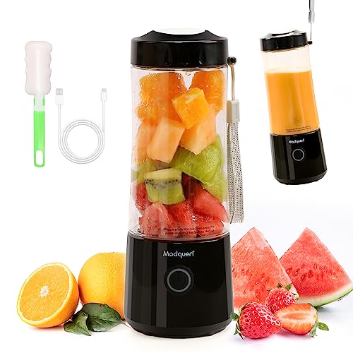 Modquen Portable Blender, 14 oz Personal Size Blender, Shakes and Smoothies Blender, 220 Watt BPA-Free Mini Blender Cup, USB Rechargeable Cordless Blenders (Black)