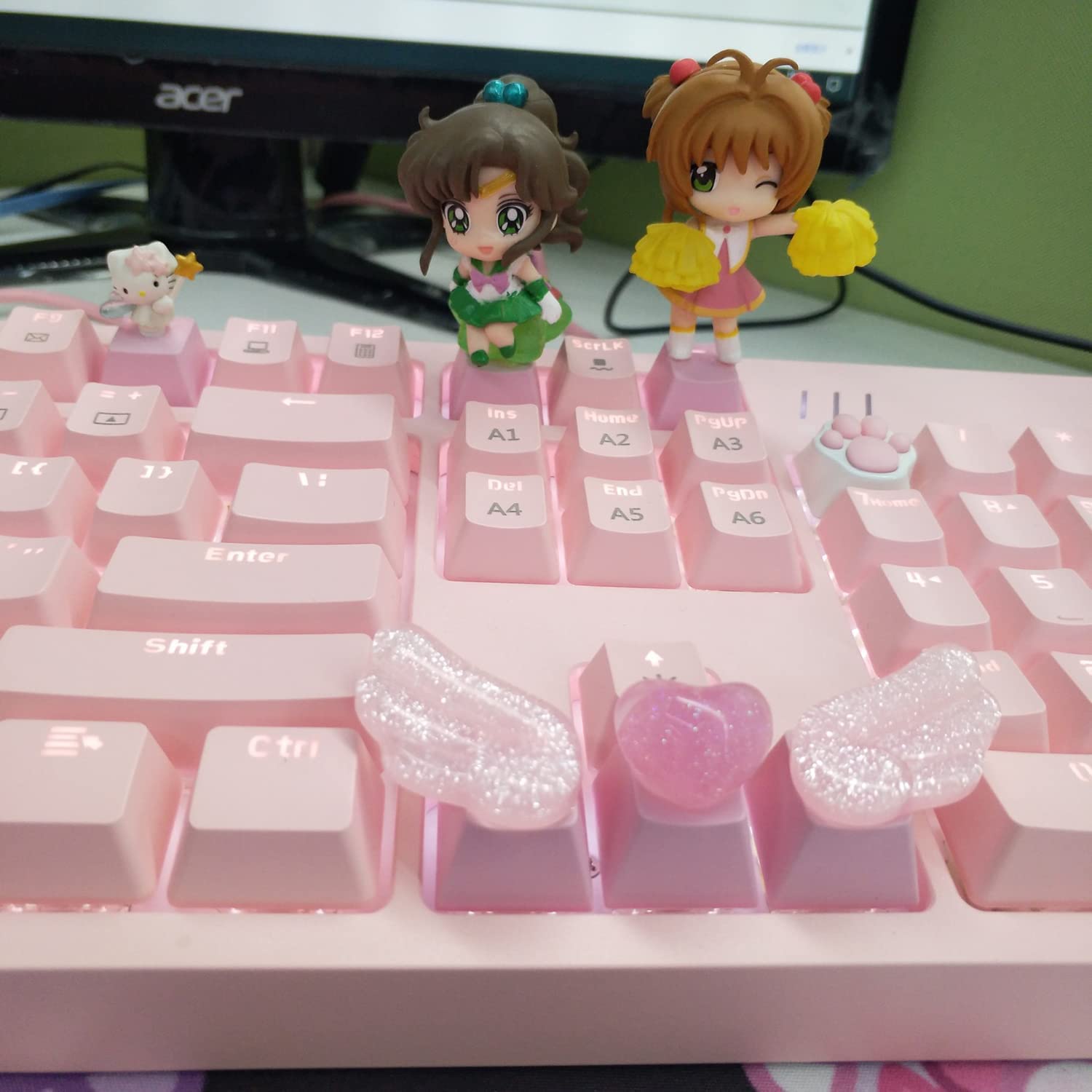 YupYay Handmade Cute Keycaps,Compatible with Cherry MX Switches Mechanical Keyboard Pink PBT Keycap,Computer Gaming Keyboards Key Caps,Artisan ESC OEM Profile R4 Key Cap (Pink)