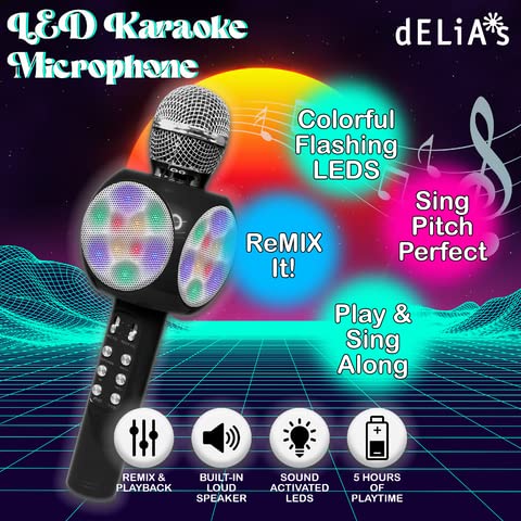 Handheld Karaoke Microphone for Kids and Adults, Wireless Bluetooth 5.0 Microphones, Remix and Playback Functions, Piano Finish Colorful Flashing LED Lights, Sing and Play Along, 5 Hour Battery Life