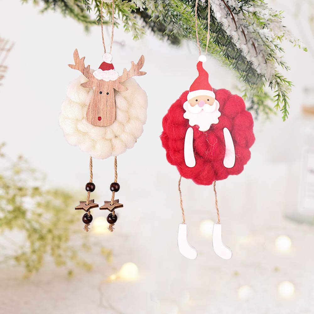 Festivous Wishel Christmas Tree Decorative Pendant Knitting Wooden Christmas Hanging Ornaments Home Decors 6PCS