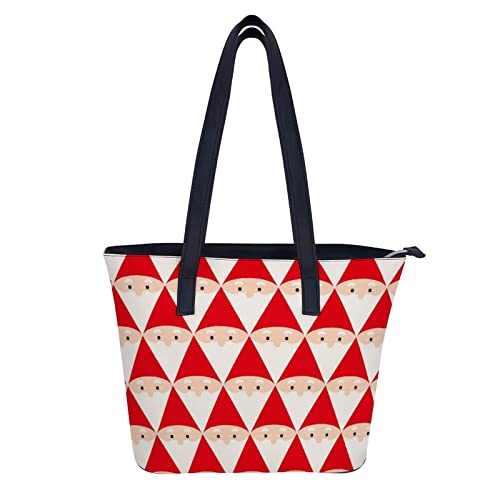 Geometric Santa Pattern Women's Tote Bag PU Leather Shoulder Bag Handbags Purse For Work Shopping Travel