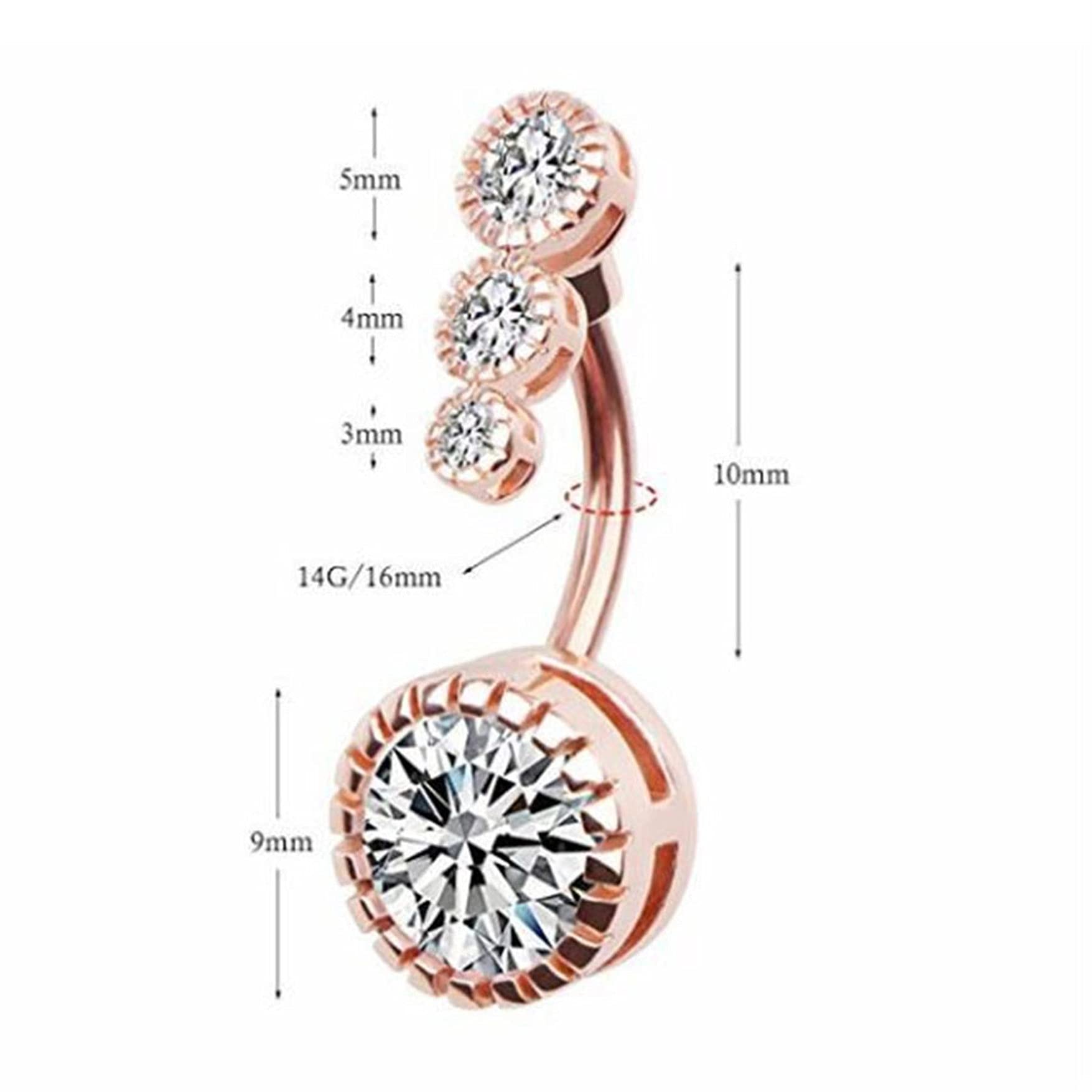 FENGGUO Surgical Steel Dangle Belly Button Rings, Clear Navel Rings Belly Rings Belly Piercing for Women Belly Piercing(Gold)
