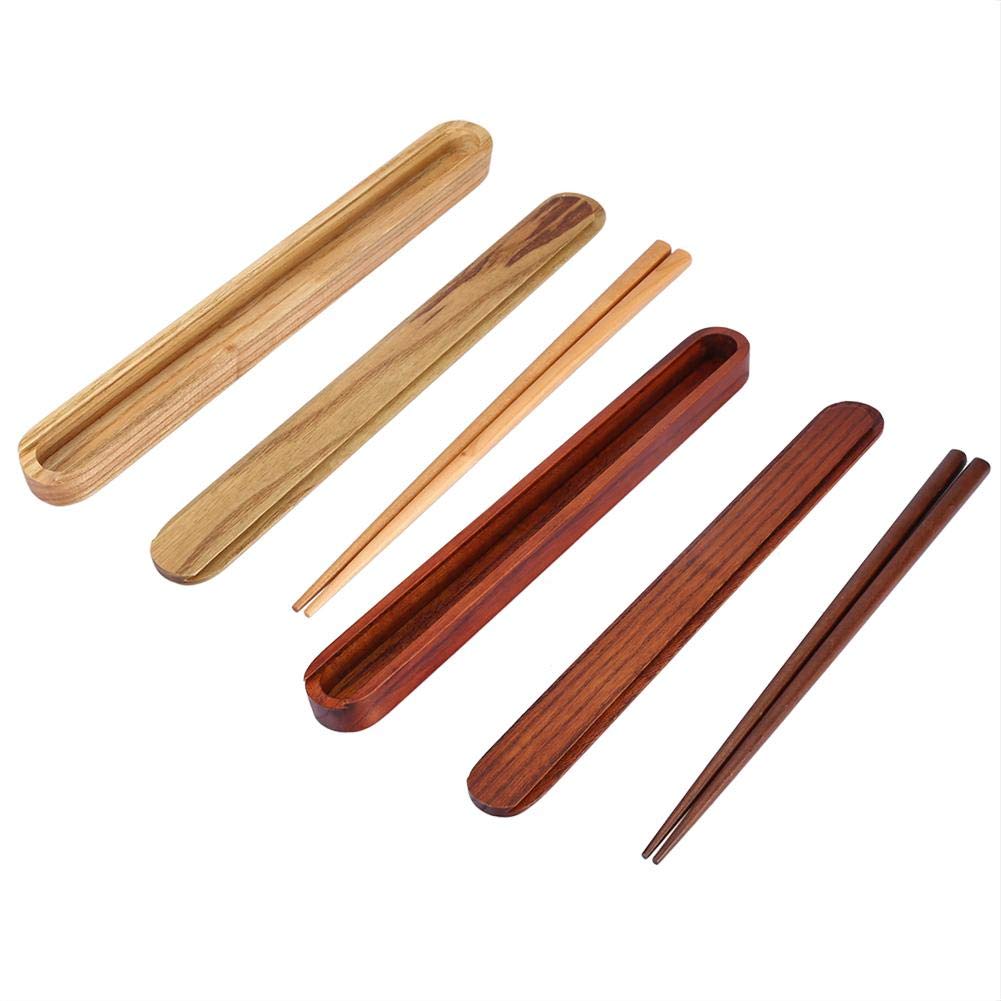 Fdit Portable Wooden Chopsticks Japanese Style Chopsticks with Pull-out Wood Color Chopsticks Box Case Tableware Dinnerware(Deep)