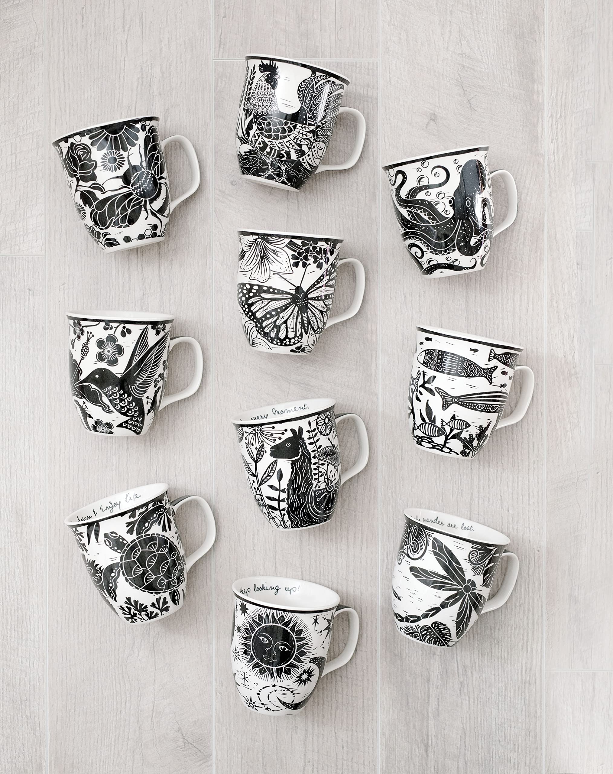 Karma Gifts 16 oz Black and White Boho Mug Celestial - Cute Coffee and Tea Mug - Ceramic Coffee Mugs for Women and Men