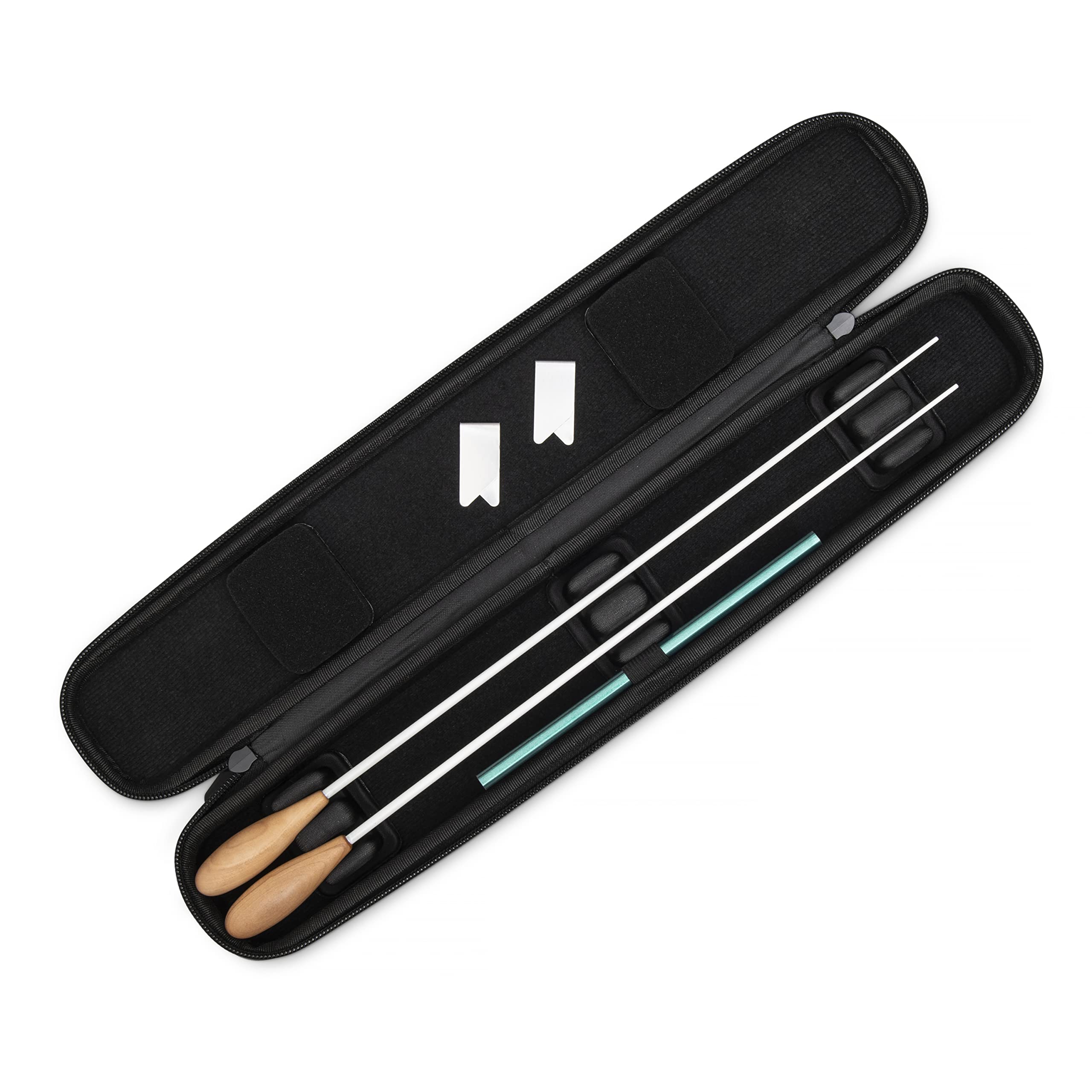HAMLY Conducting Double Baton Case - Black Leather - Weather-Resistant Bag - Holds 2 Batons up to 16'' - Complete with 2 Metal Bookmarks and Pencil (BC123)