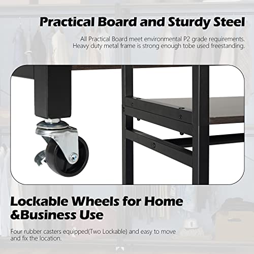 TOPSKY Clothes Rack, Clothing Garment Rack on Wheels, 3 Tiers Shelves Double Hanging Rod Clothes Garment Racks with Storage Shelves Heavy Duty (Espresso Gray)