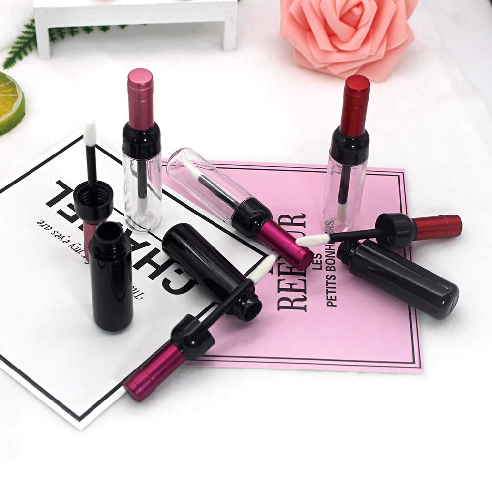 Healthcom 10 Pcs 5ml Empty Clear Wine Shaped Lip Gloss Tube Plastic Mini Refillable Lipgloss Bottles Container Lip Glaze Tube Vials DIY Makeup Liquid Lipstick Bottle Container Red Lid Cosmetic Tube