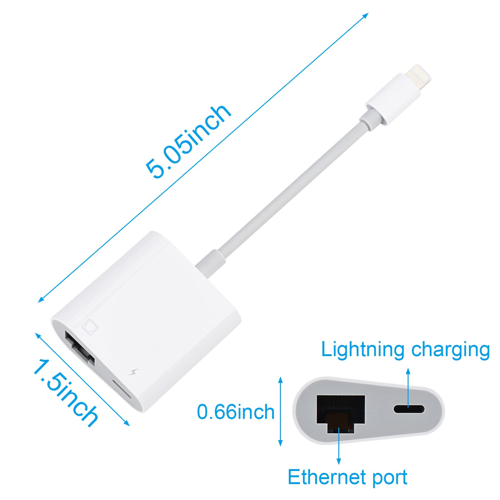 Lightning to Ethernet RJ45 LAN Network Adapter with Charging Port for lPhone,lPad 10/100Mbps High Speed,Plug and Play Supports All iOS