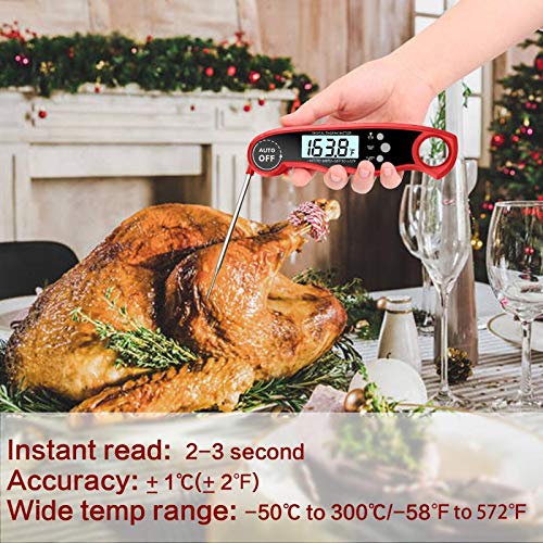 KANGYA In Oven Digital Meat Thermometer,Updated Dual Probe Instant Read Oven Safe with Alarm Function Big Back-light Screen Magnetic Portable for Food Meat Kitchen Outdoor BBQ Cooking Grill Smoker,Red