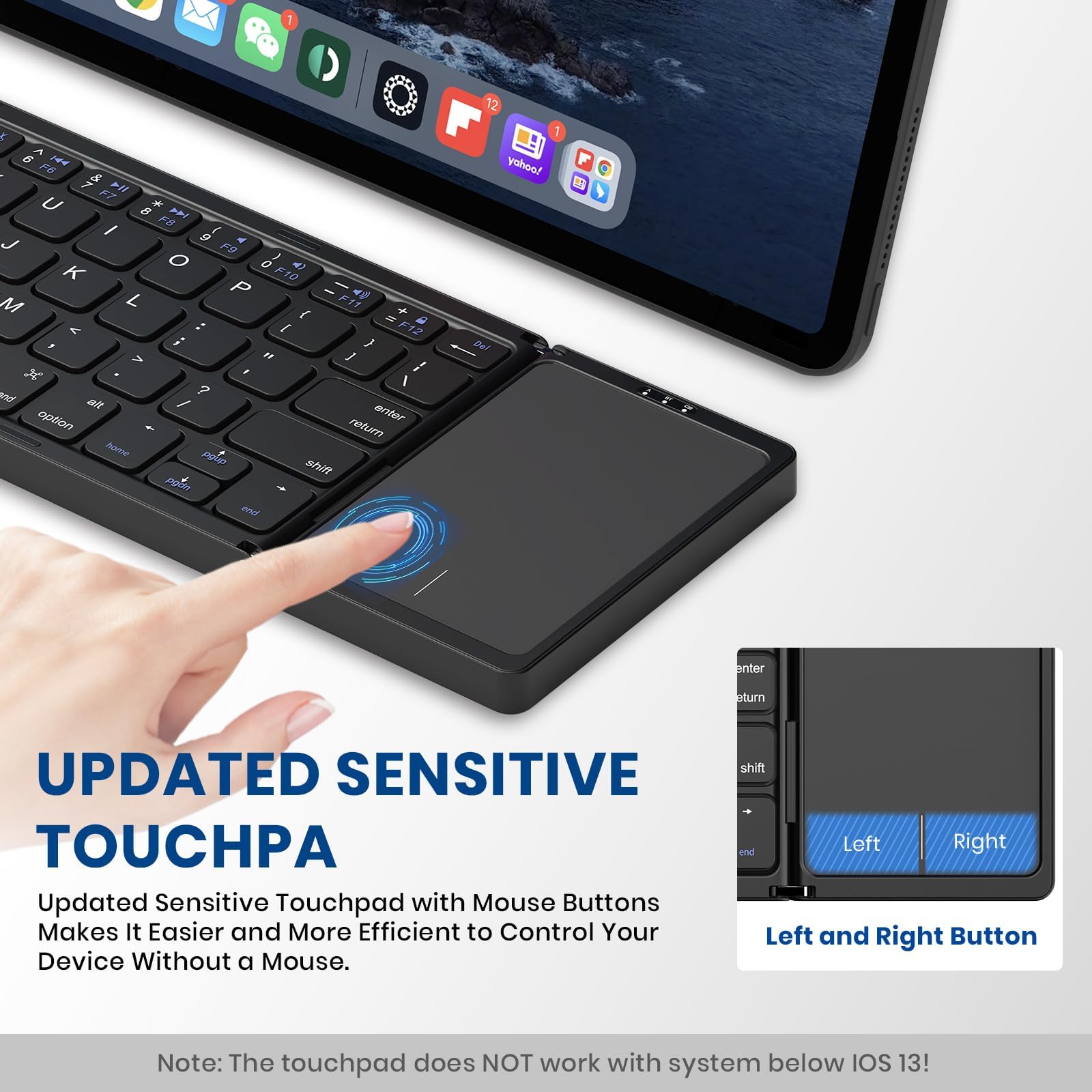 HAMOPY Foldable Keyboard, Tri-Folding Wireless Portable Bluetooth Keyboard with Sensitive Touchpad Mouse (Sync Up to 3 Devices), Pocket-Sized Rechargeable Travel Keyboard for Windows Mac Android iOS